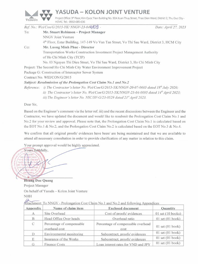 NNGV-23-0109 - Resubmission of The Prolongation Cost Claim No 1 & No 2 ...