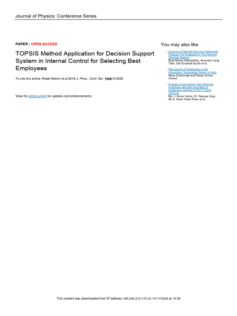 TOPSIS Method Application For Decision Support | PDF | Decision Making