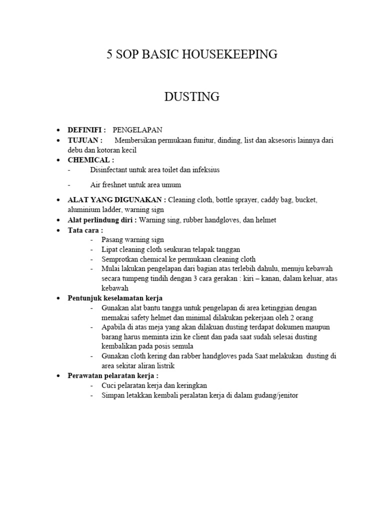 5 Sop Basic Housekeeping | PDF