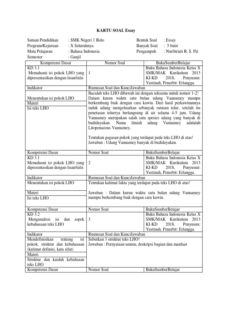 Kartu Soal Essay Pdf