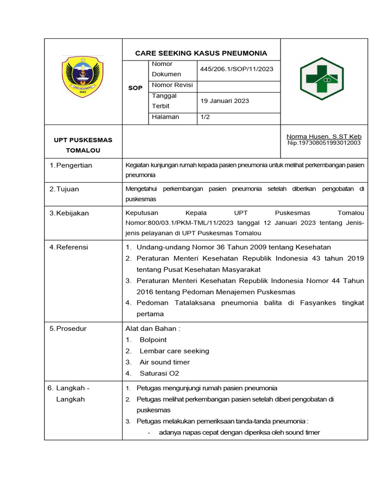 SOP Care Seeking Ispa Pneumonia | PDF