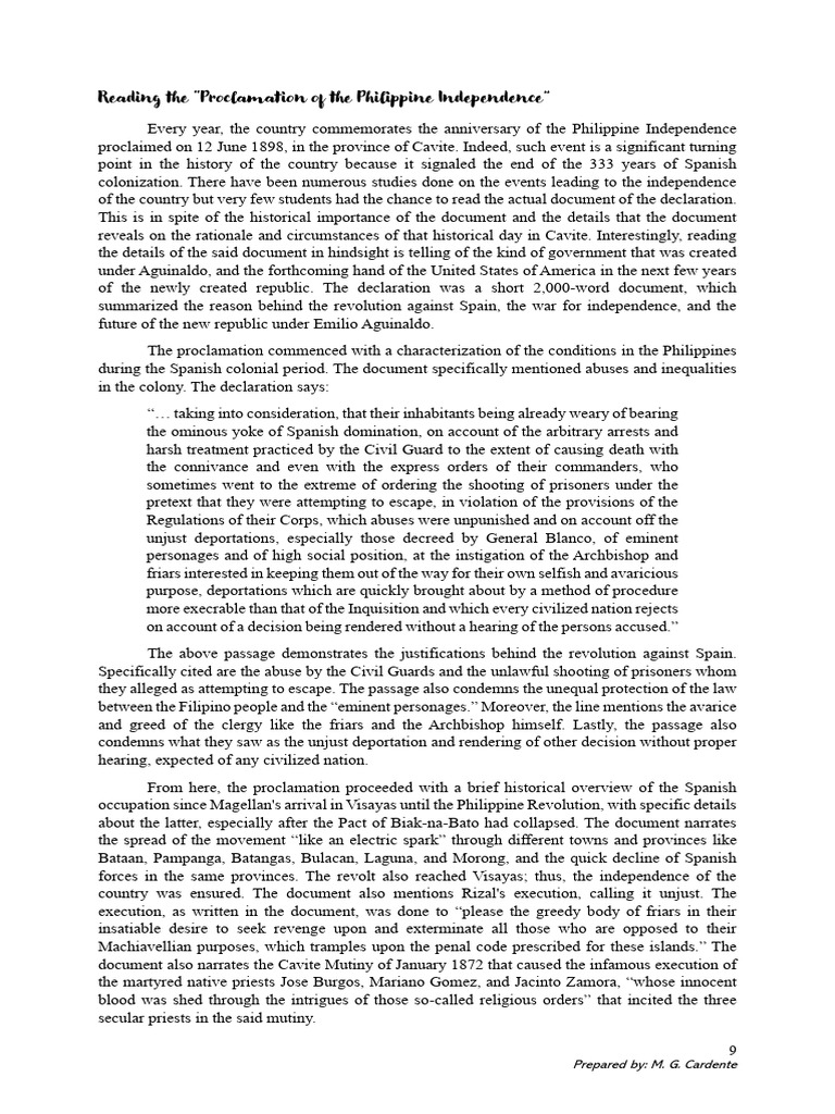 Reading The Proclamation of The Philippine Independence | PDF | Corazon ...