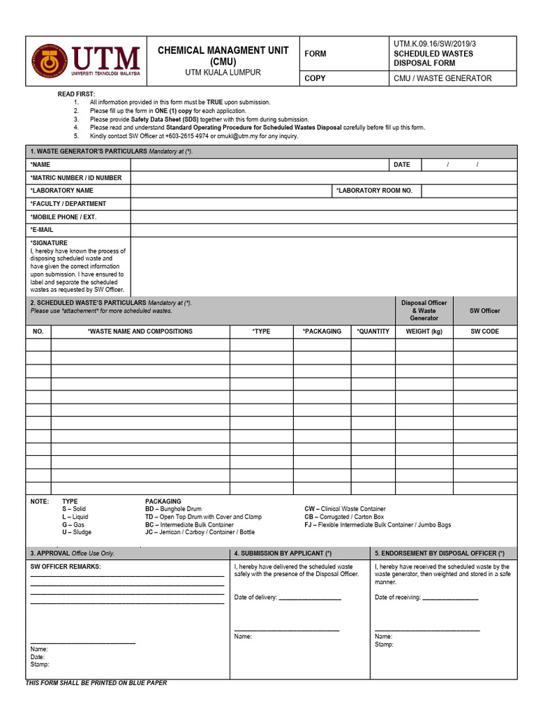 SCHEDULED-WASTE-DISPOSAL-FORM-1 | PDF | Waste Management | Waste
