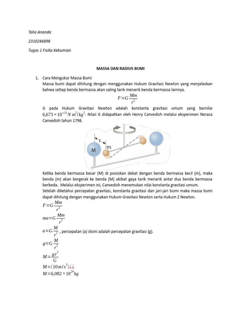 Talia Ananda - Tugas 1 - Massa Dan Radius Bumi | PDF