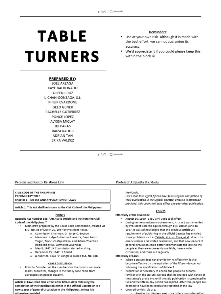 Table Turners Sta. Maria Persons Reviewer | Download Free PDF | Ex Post ...