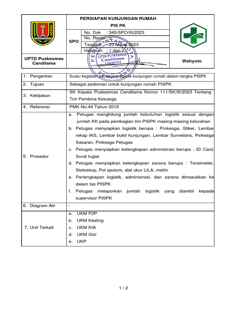 Spo Persiapan Kunjungn Rumah Pis PK 2023 | PDF