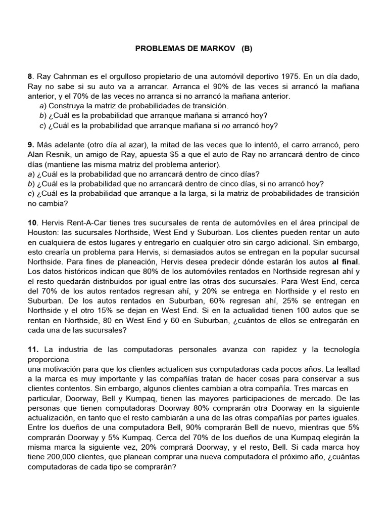 8.3 Problemas de Markov (B) | PDF