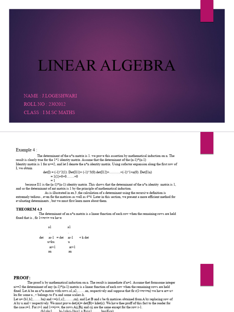 Linear Algebra | PDF | Determinant | Matrix (Mathematics) Linear Algebra | PDF | Determinant | Matrix (Mathematics)