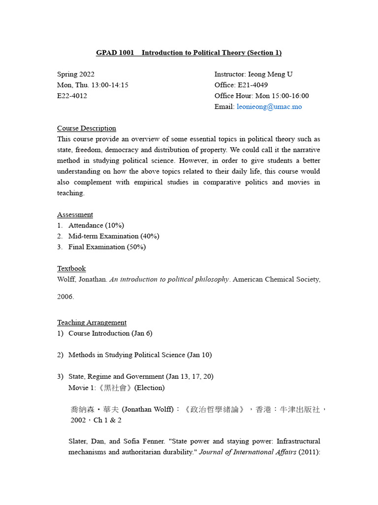 GPAD 1001 Syllabus - Section 1 | PDF | Modernization Theory | Forms Of ...