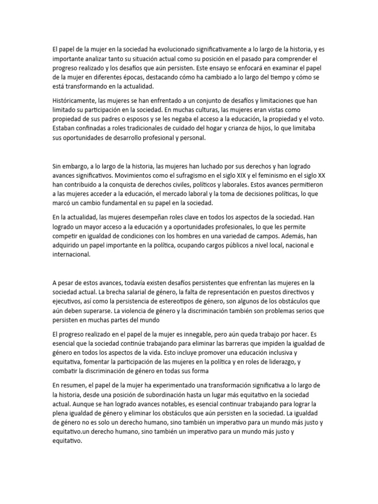 El Papel de La Mujer en La Sociedad Ha Evolucionado Significativamente ...