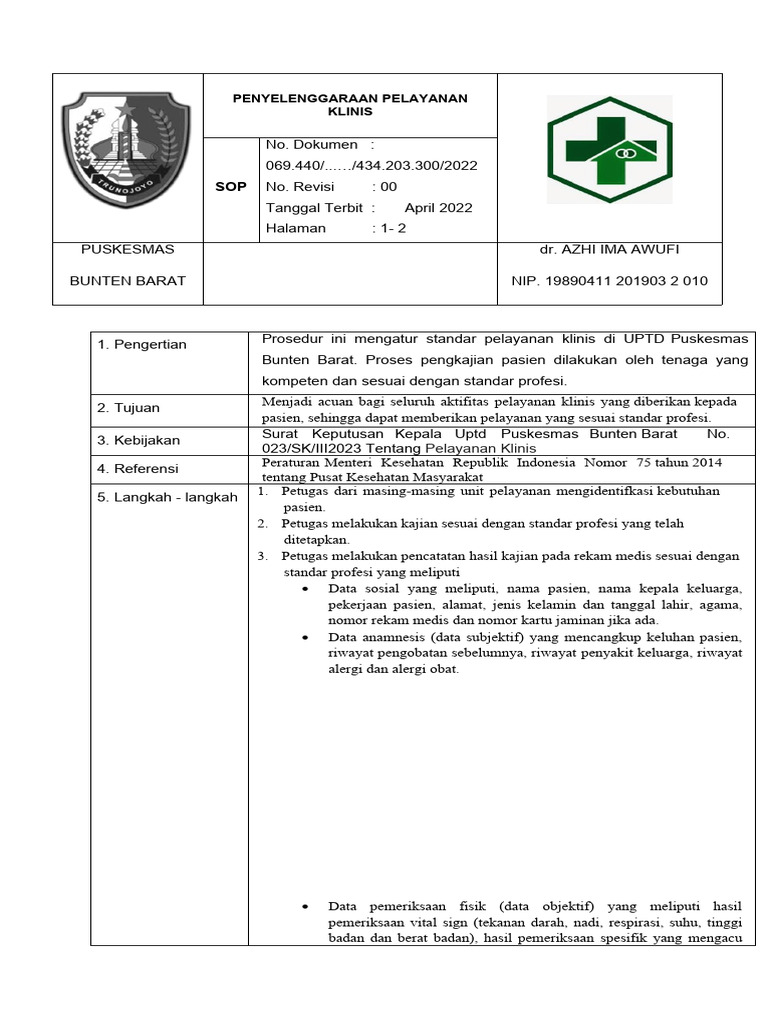 Sop Penyelenggaraan Pelayanan Klinis | PDF | Pengembangan Diri | Kesehatan Holistik