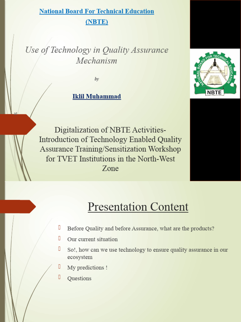 NBTE - Quality - Assurance Presentation NW | PDF | Vocational Education ...