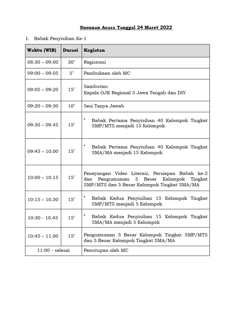Rundown Lomba Cerdas Cermat OJK | PDF