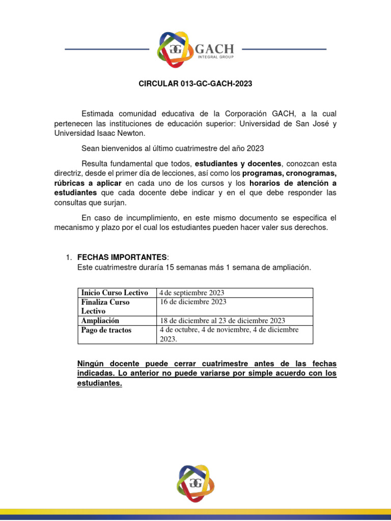 Circular 013-Gc-Gach-2023, Inicio de Lecciones Iiic-2023 | PDF | Evaluación | Moodle