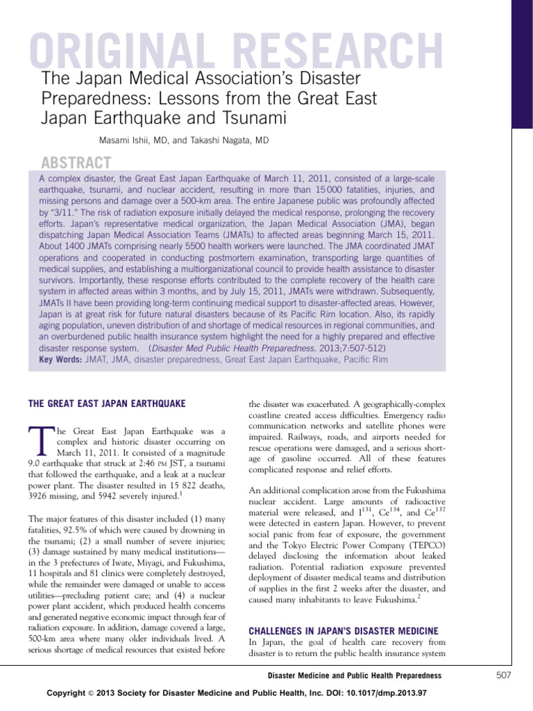 The Japan Medical Association's Disaster Preparedness - Lessons From ...