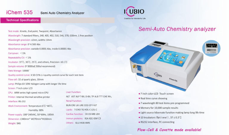 Ichem 535 Semi Auto Chemistry Analyzer Brochure | PDF