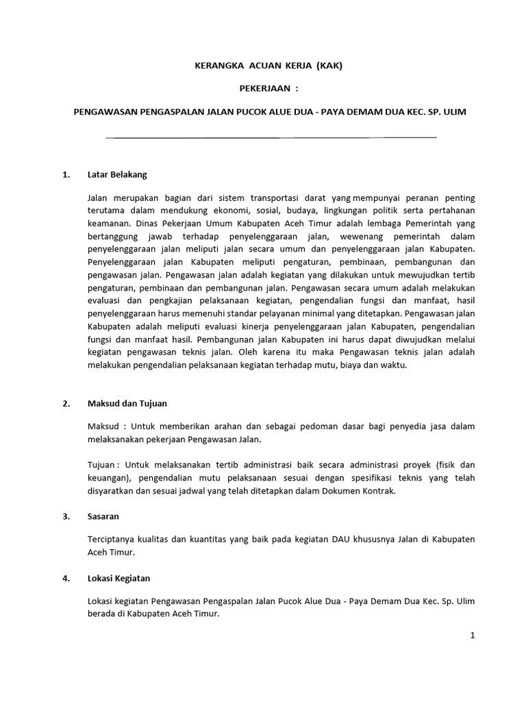 KAK Pengawasan Jalan | PDF