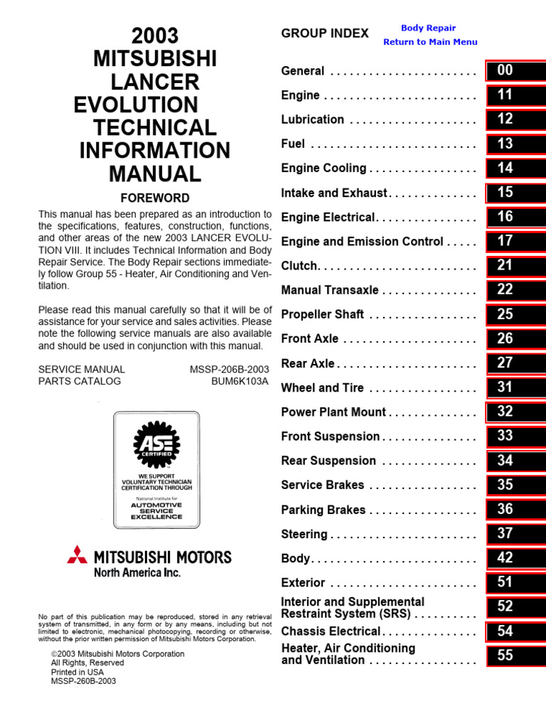 2003 Mitsubishi Lancer Evolution VIII Manual | PDF | Anti Lock Braking ...