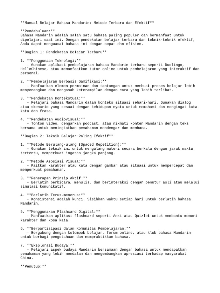 Metode Efektif Belajar Bahasa Mandarin | PDF | Karier & Perkembangan