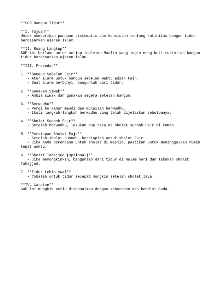 SOP Bangun Tidur | PDF