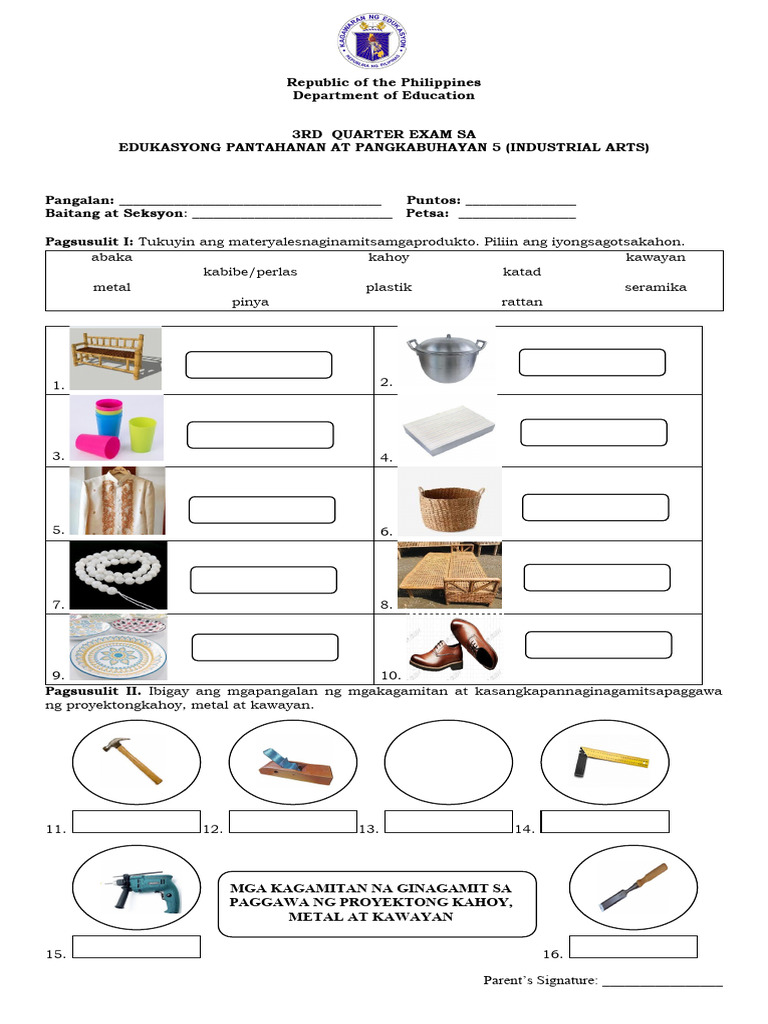 Epp Industrial Arts PT 5 q3 Exam | PDF