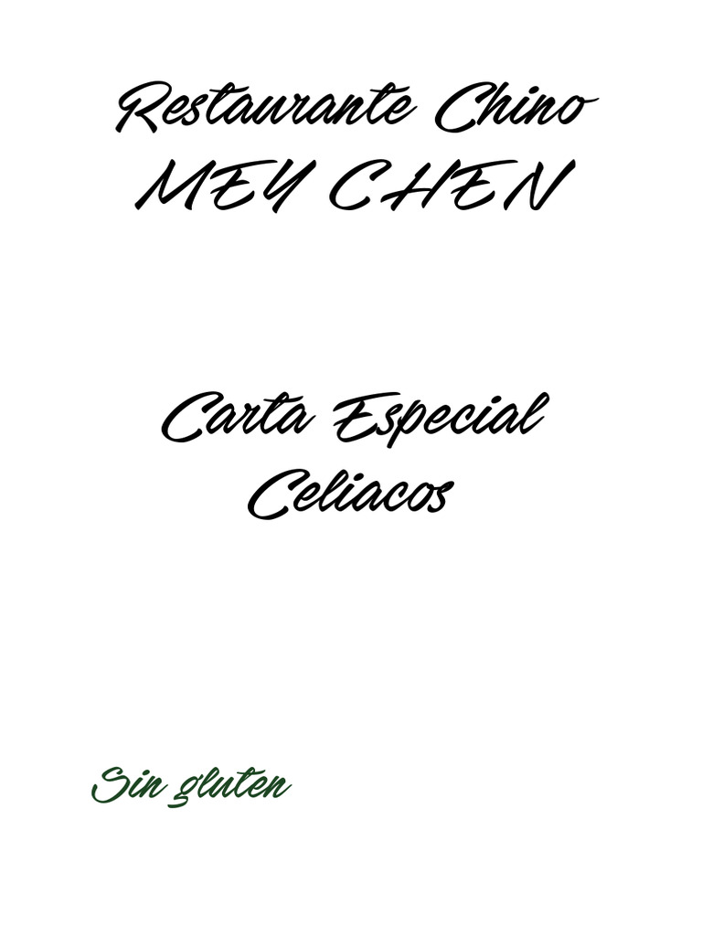 Menú Sin Gluten Restaurante Mey Chen | PDF | Alimentos | Cocina