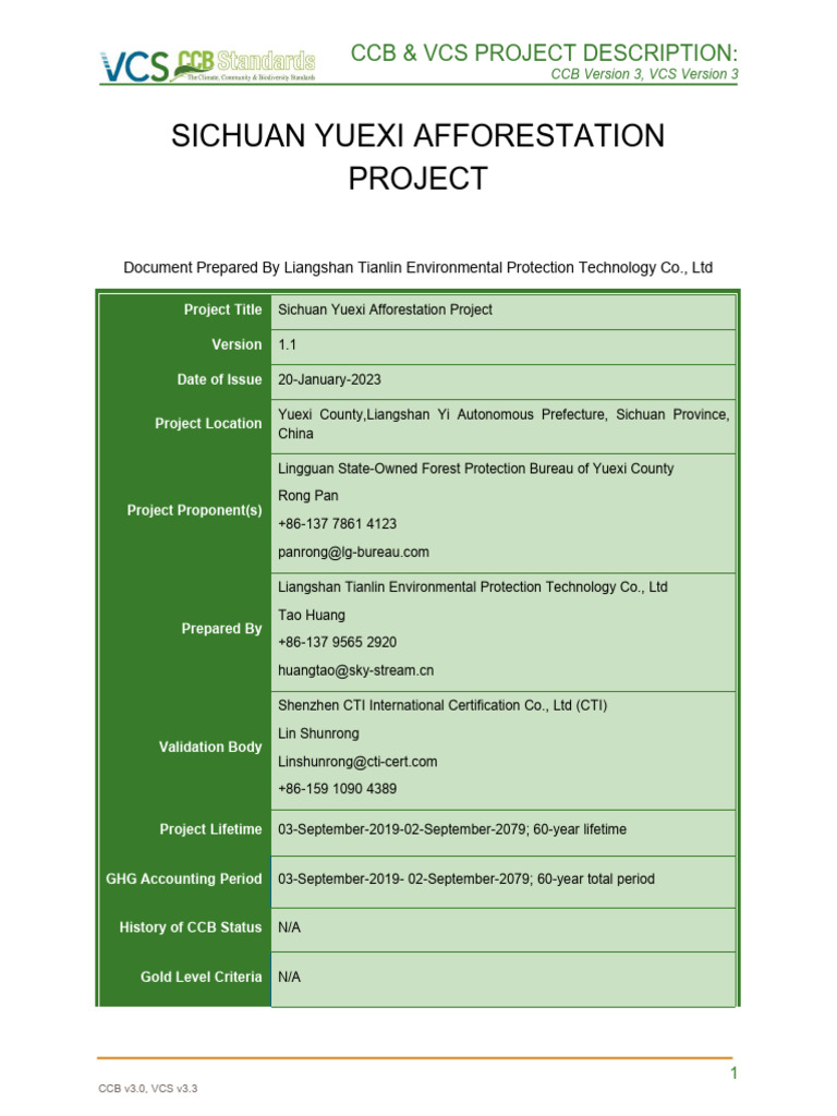 VCS CCB PD - Sichuan Yuexi Afforestation Project-Clean | PDF | Forests | Biodiversity