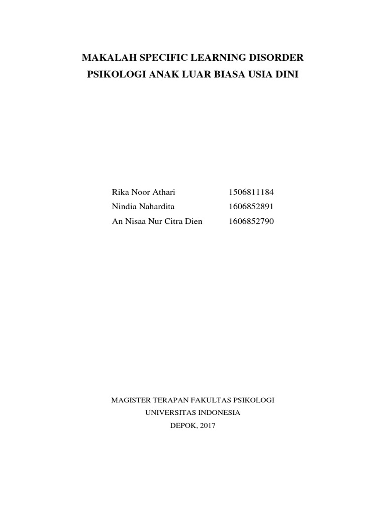 Makalah Specific Learning Disorder | PDF