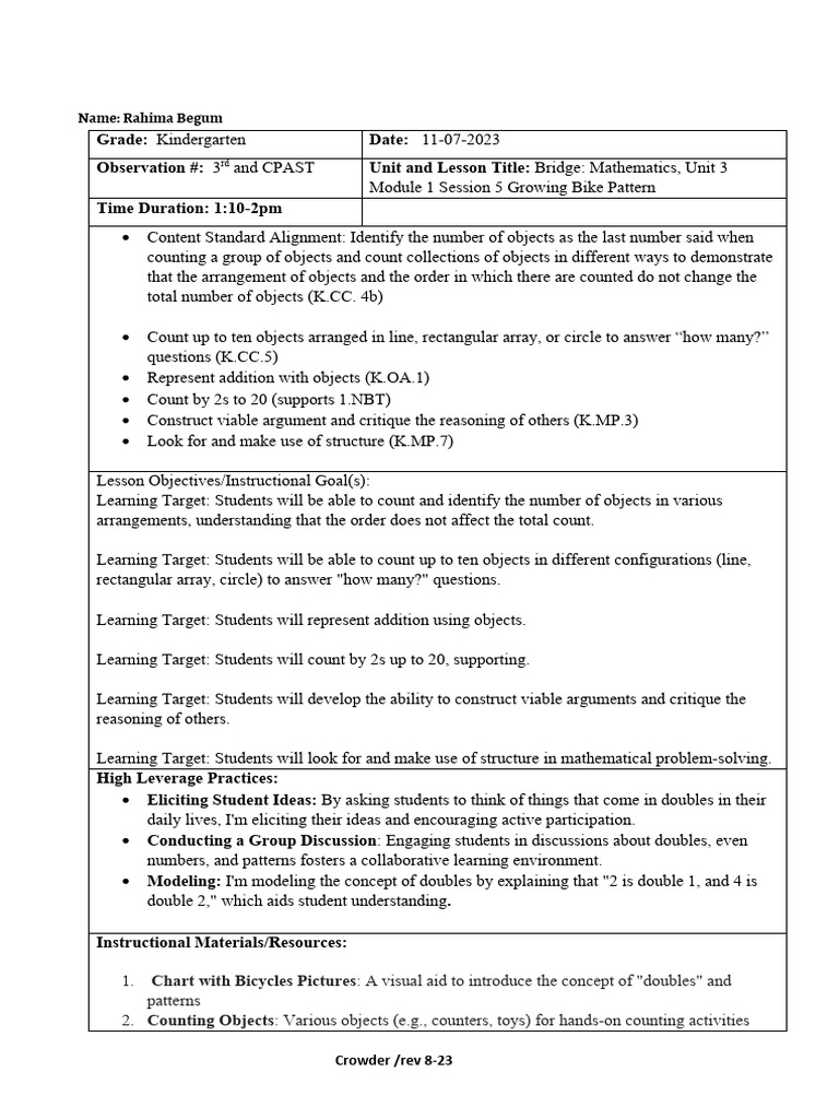 3rd Observation Math Lesson | Download Free PDF | Learning | Cognition