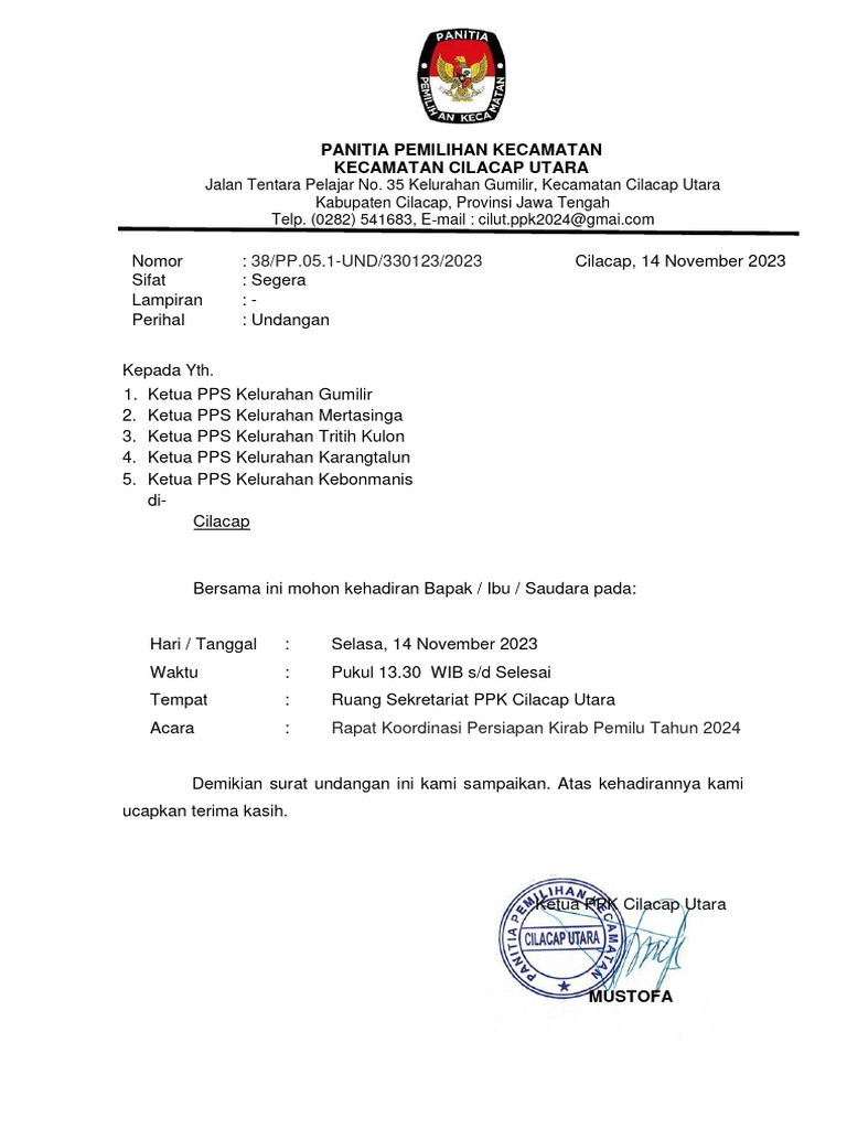 Undangan Rapat Persiapan Kirab Pemilu Tahun 2024 | PDF