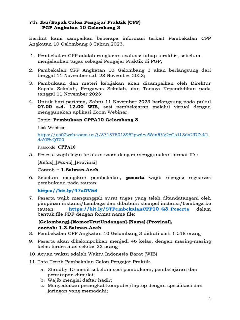 Informasi Pembekalan CPP_A10_Gel 3 | PDF