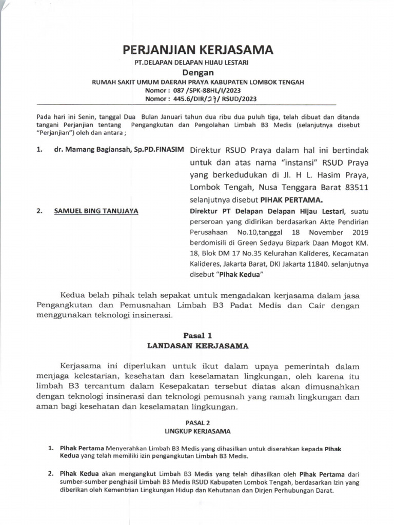 PERJANJIAN_KERJASAMA-PT__88_HIJAU_LESTARI | PDF