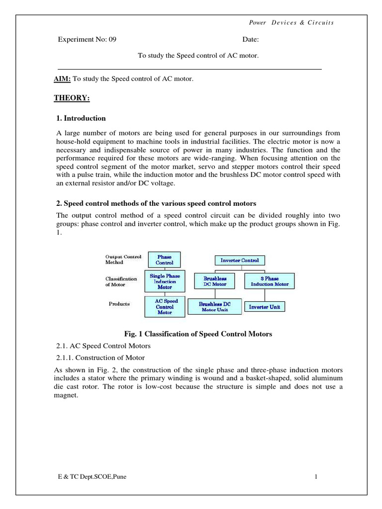 Experiment No. 09 - Speed Control | PDF | Electric Motor | Alternating ...