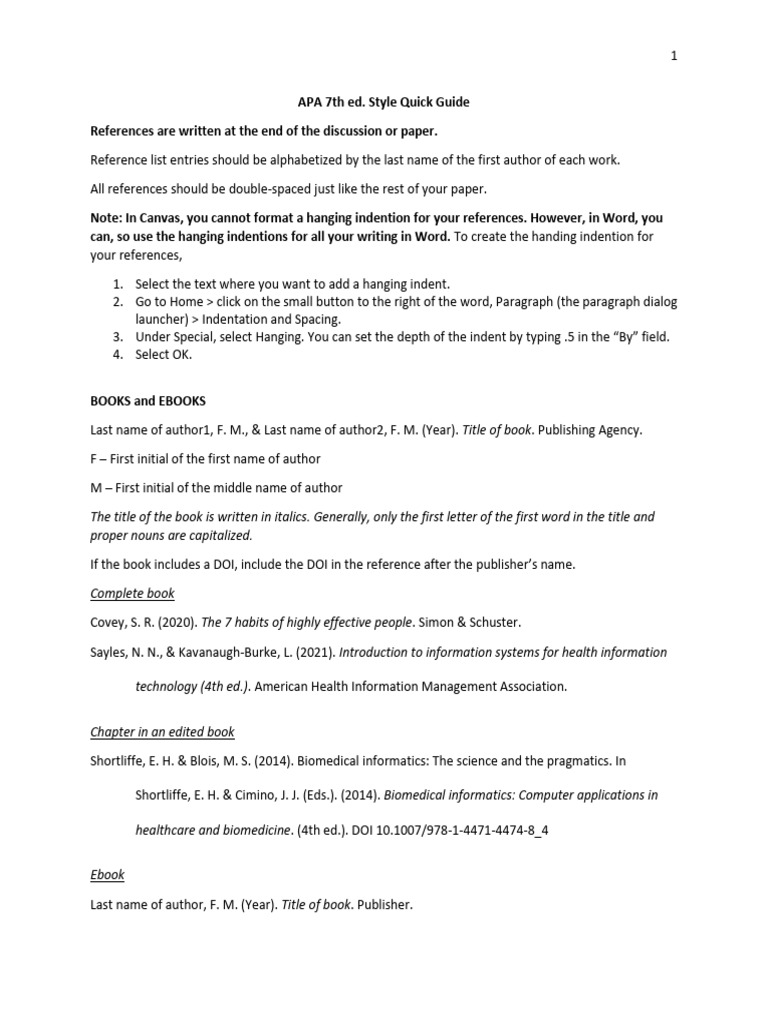 Apa 7th Ed Style Quick Guide Pdf Digital Object Identifier Apa Style
