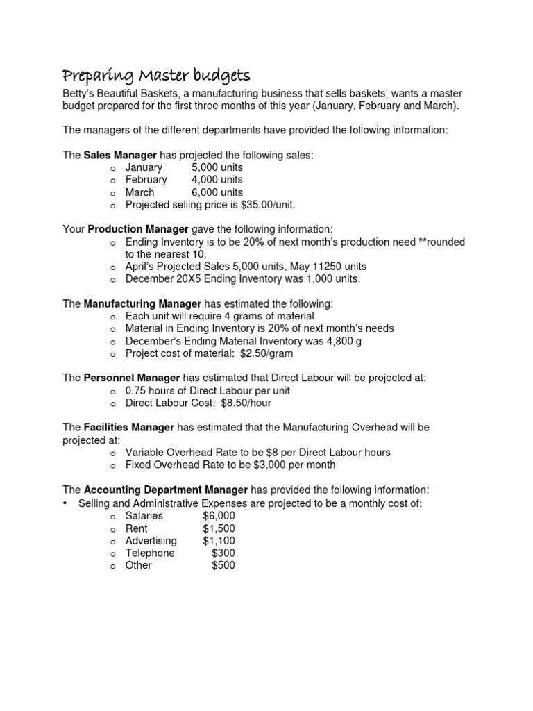 Master Budget-Example | PDF | Inventory | Financial Economics