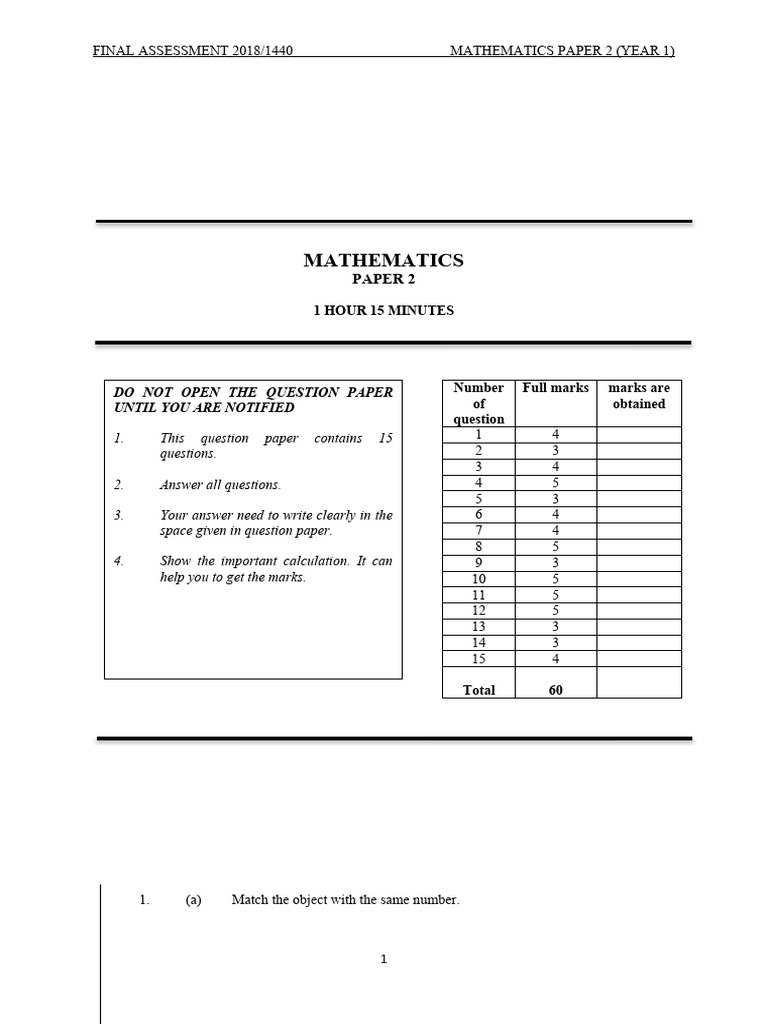 Final Math Year 1 P2 2018 Download Free Pdf Mathematics