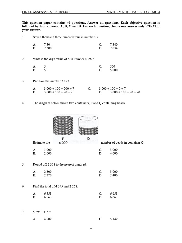 Final Math Year 3 P1 2018 | Download Free PDF | Mathematics
