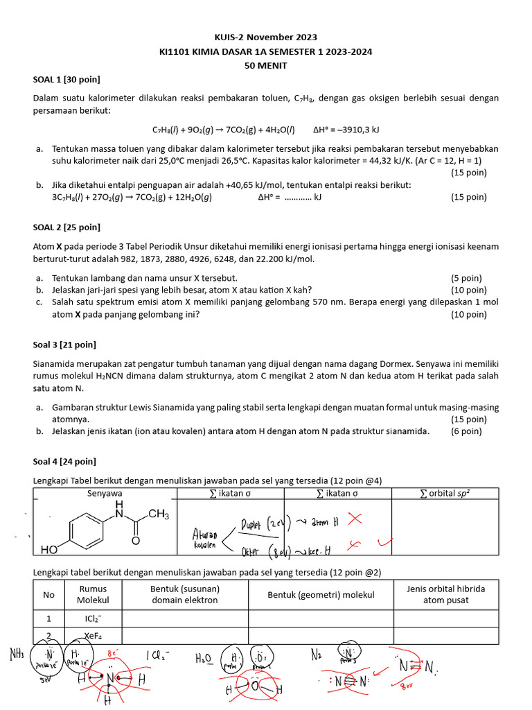 Soal KBF2 Kimia 1A 13 November 2023 | PDF
