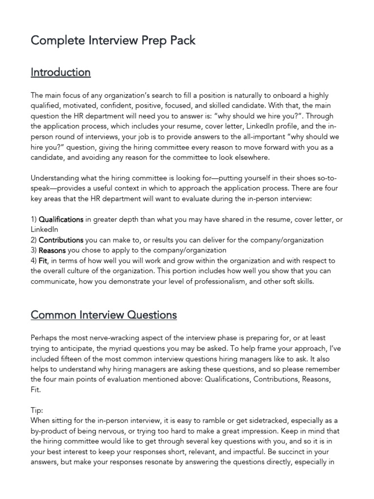 9-Page Complete Interview Prep Pack | PDF | Résumé | Question