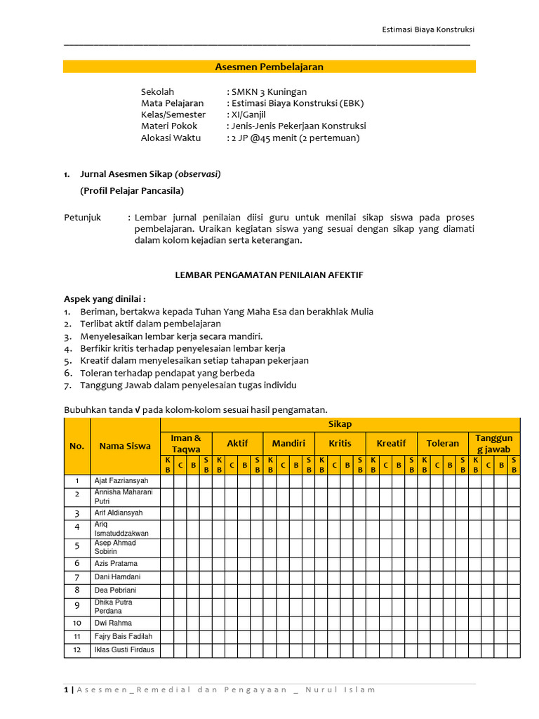Siklus-2 - Asesmen Diagnostik, Awal Pembelajaran, Formatif, Sikap, Rubrik, LKPD, Remedial Dan ...