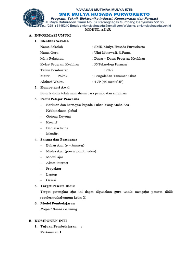 03. MODUL AJAR 4 DASAR TEKNOLOGI FARMASI TOI. rev 1 | PDF