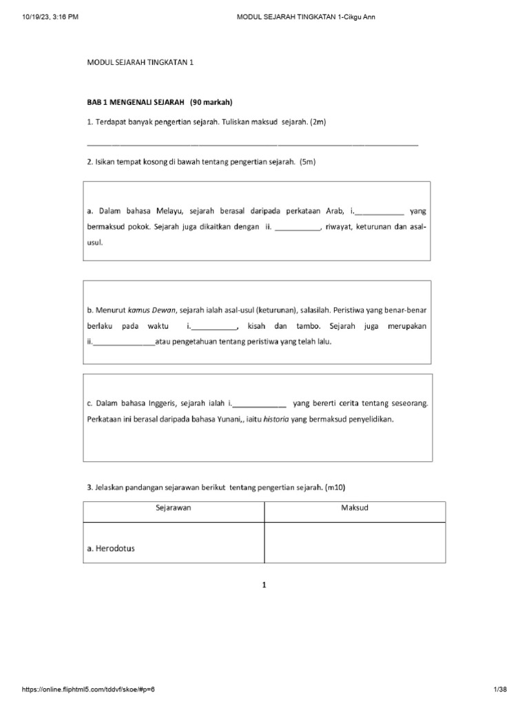 Modul Sejarah Tingkatan 1 | PDF