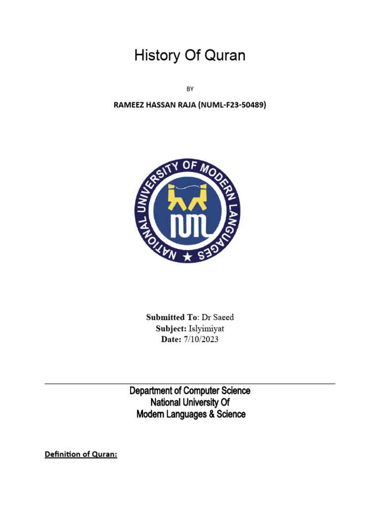 NUML-F23-50489 Rameez Raja | PDF | Quran | Islam
