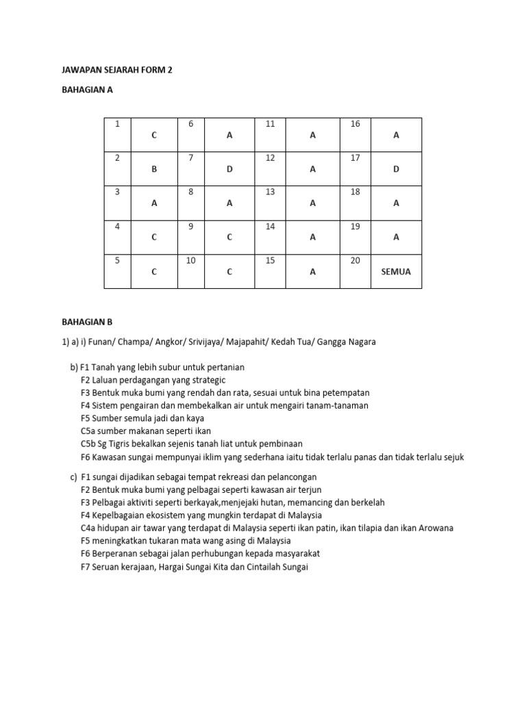 Jawapan Sejarah Form 2 | PDF