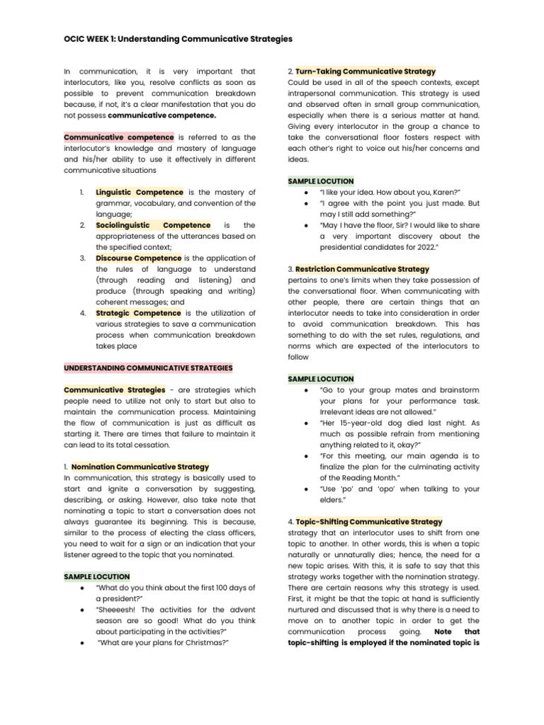 OCIC Week 1 | PDF | Communication | Conversation