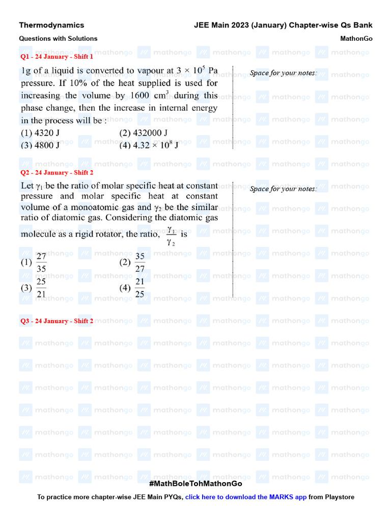 Thermodynamics - JEE Main 2023 January Chapter Wise Questions by ...