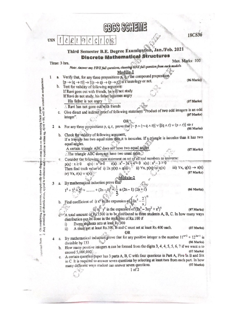 VTU Exam Question Paper With Solution of 18CS36 Discrete Mathematical ... VTU Exam Question Paper With Solution of 18CS36 Discrete Mathematical ...