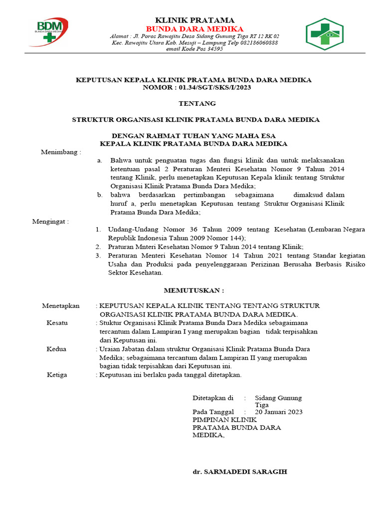 SK SO Klinik, Uraian Tgas, WWNG Dan TG Jawab New | PDF