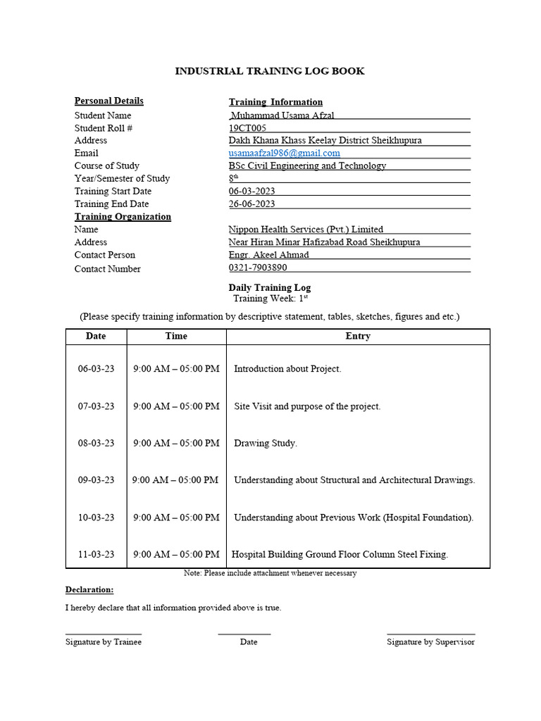 Industrial Training Log Book - Civil Engineering | PDF | Architectural ...
