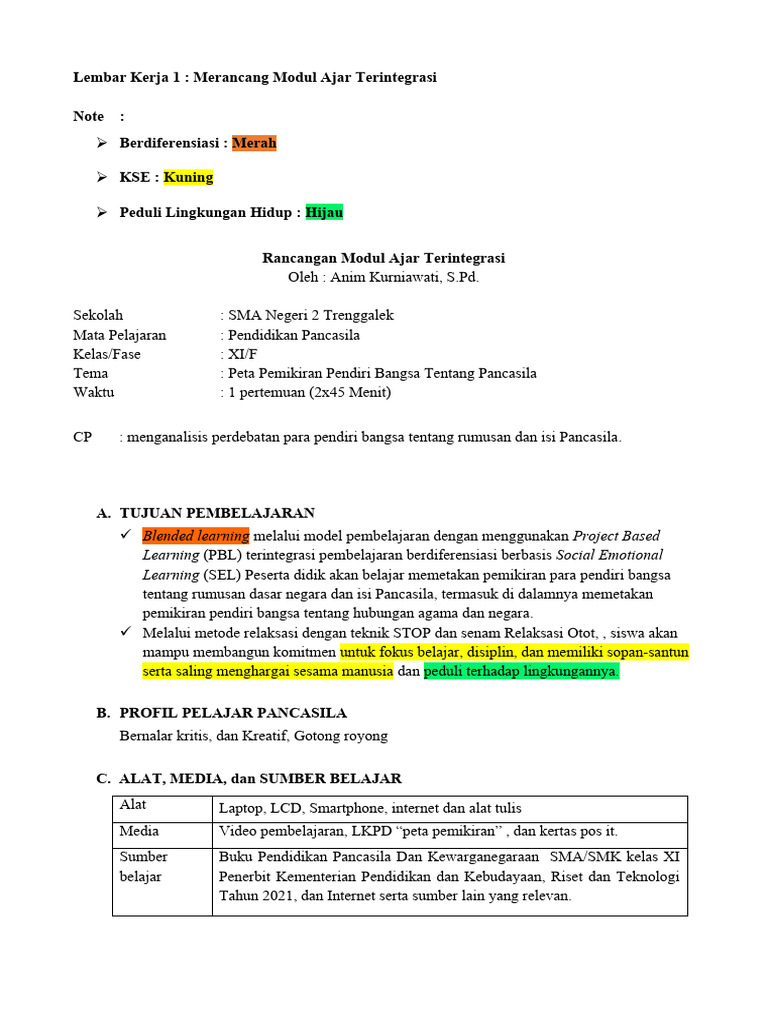 Modul Ajar Terintegrasi Pendidikan Pancasila | PDF